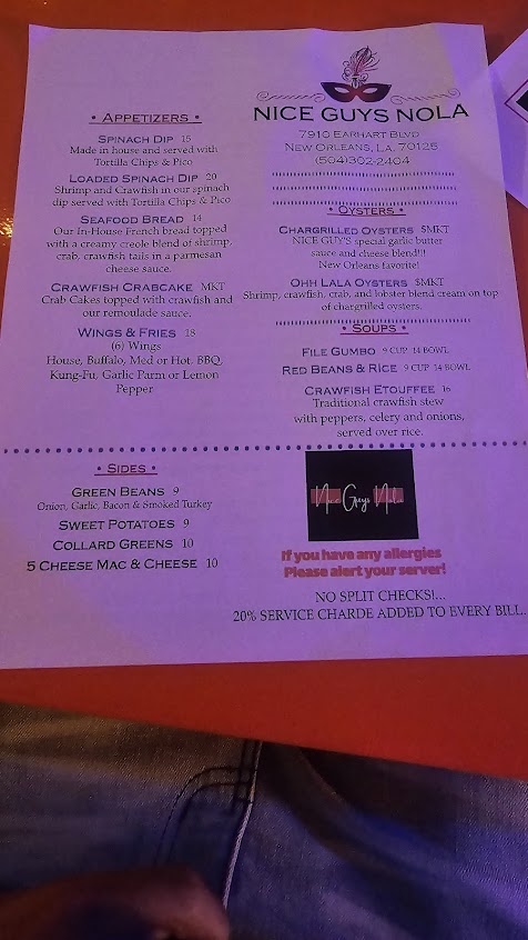 Nice Guys Nola Restaurant Menu | Wings, Burgers & Creole Flavors in New ...
